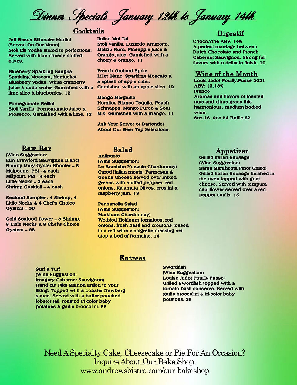 Dinner Specials | andrewsbistro