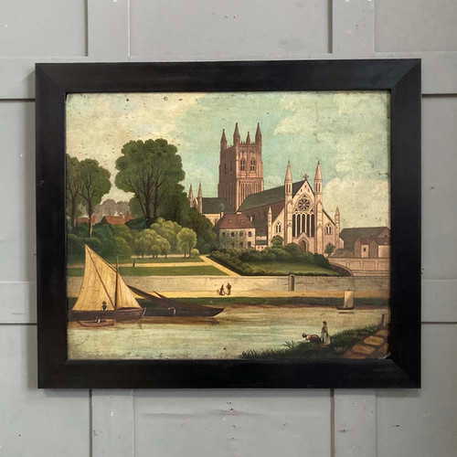 SOLD - Antique folk art painting - 'Worcester Cathedral' | Marc Kitchen ...