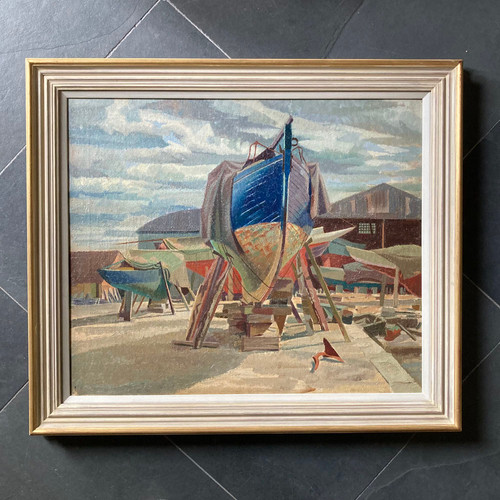 SOLD - Edward D'Arcy Lister - Poole boatyard oil painting | Marc ...