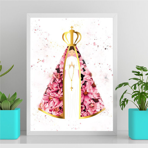 Quadro Digital Nossa Senhora Aquarela Flores Imprinté