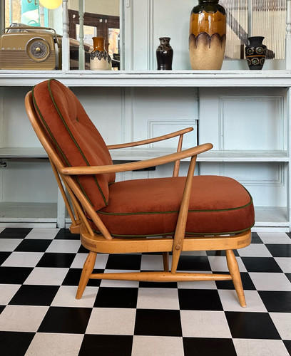 Original 1960's Ercol 203 Armchair Solid Beech and Velvet | 1963etc