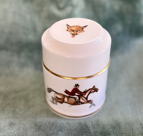 Royal Worcester Hunting scene lidded pot | hawk-and-hound