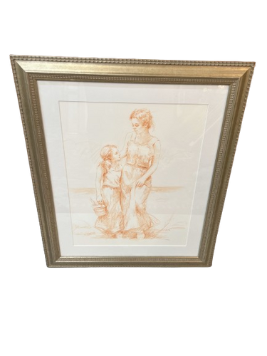 Sketch of Girl & Mother on Beach by Pino Daeni (Dangelico) | Belle Arte ...