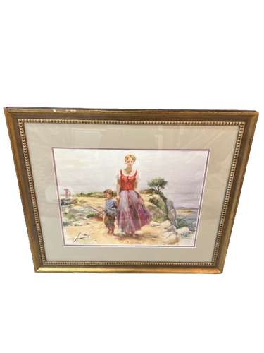 Woman & Boy Walking on Beach by Pino Daeni (Dangelico) | Belle Arte ...