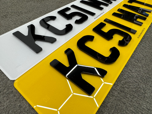 PAIR WHITE/YELLOW 4D ACRYLIC Standard Oblong Number Plates ...