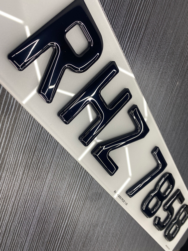 FRONT WHITE 4D GEL Standard Oblong Number Plate | BostonPlates LTD