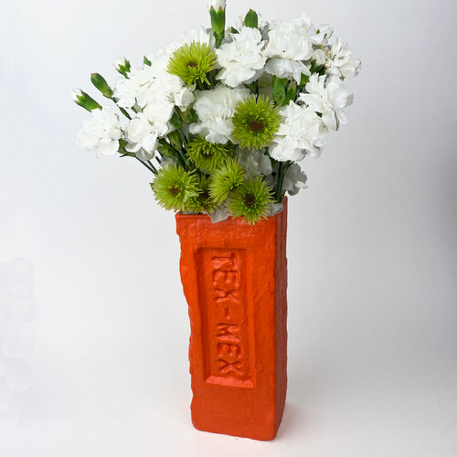 Tex Mex Orange Ceramic Brick Flower Vase | blue-domino