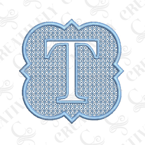 Embossed Letter "T" Single Initial Monogram Embroidery Design ...
