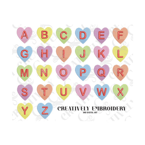 Valentine Candy Heart Alphabet Embroidery Design Bundle ...