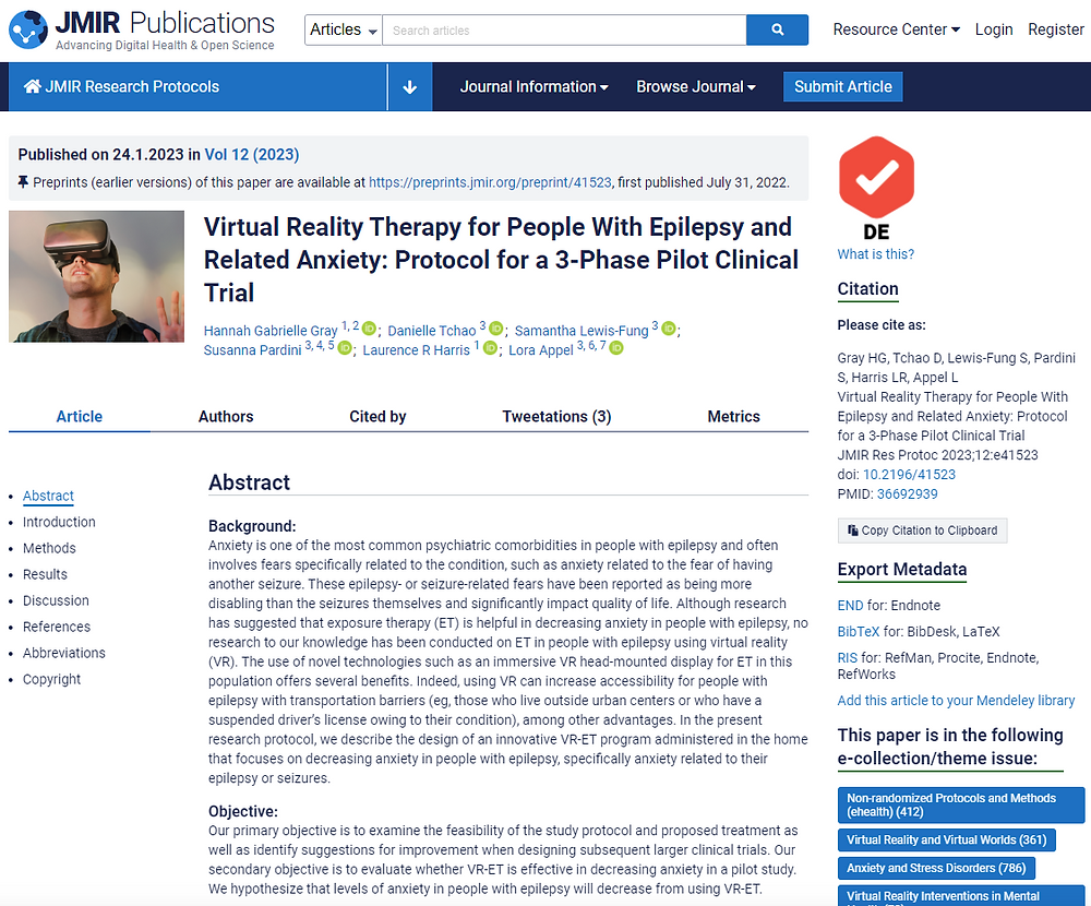 AnxEpi-VR 3-Phase Pilot Protocol Published in JMIR!