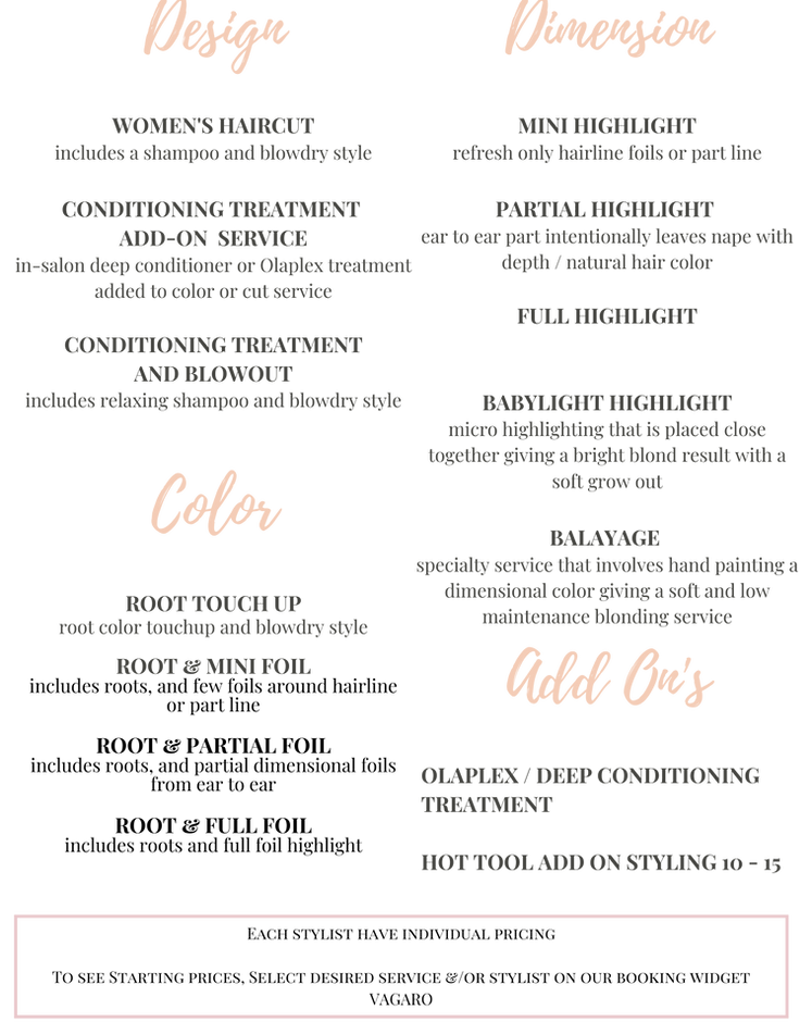 Haven Salon | Hair Service Menu | Dewitt MI Salons