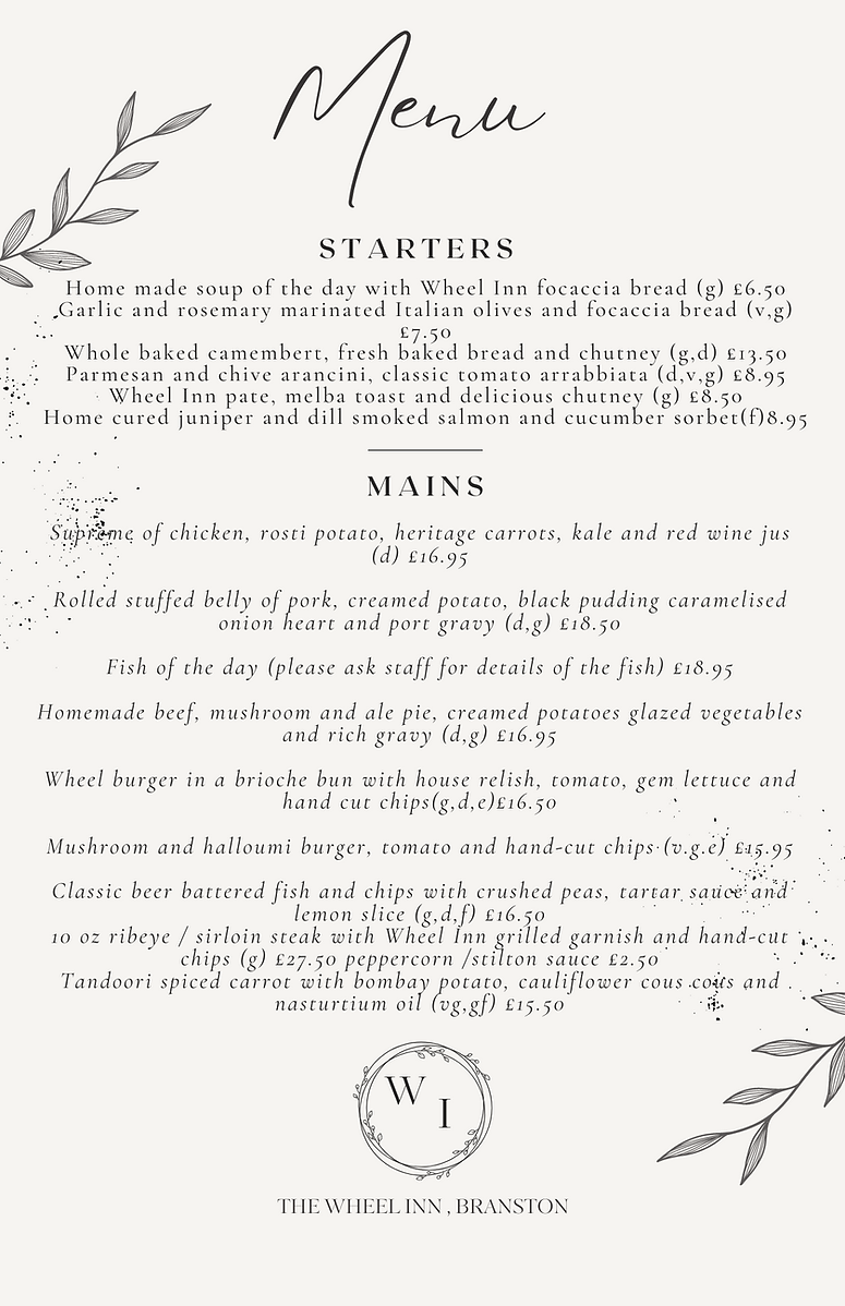 Restaurant | The Wheel Inn Branston | Vale of Belvoir | Nottinghamshire