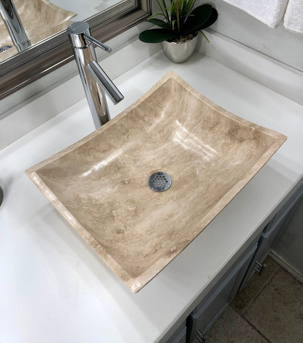 Travertine Sink Rectangle Natural Stone | The Beautiful Sink