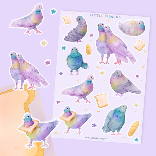 Little Pigeons Sticker Sheet | aPenas Illustrator