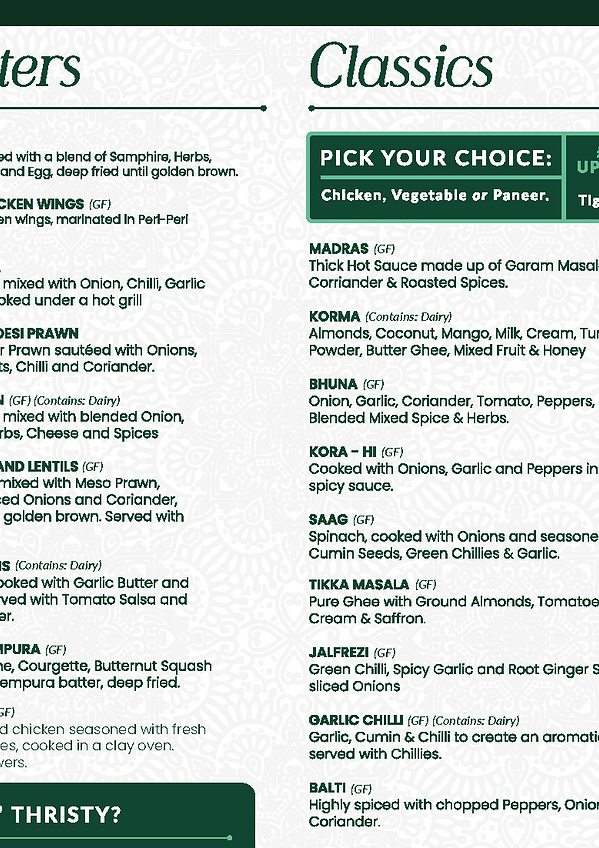 7 Spice Belfast Menu - Indian Food Delivery Menu