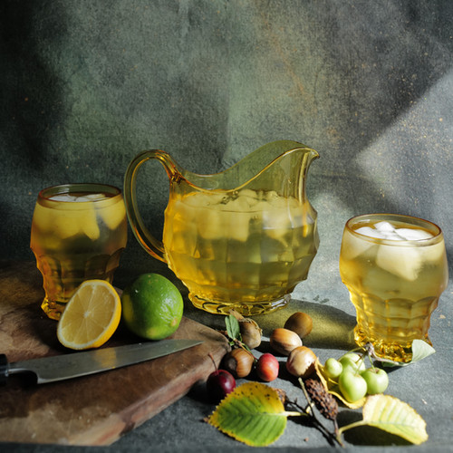 A Lovely Pale Amber Jacobean Jug and Three Matching Glasses | Muddled ...
