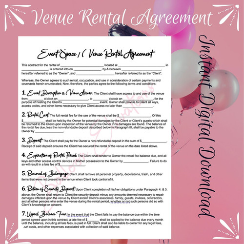 Event Space Venue Rental Agreement Editable Word Doc | Balloon Elevations