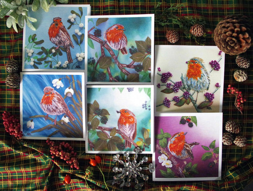 Pack Of 6 Robin Christmas Cards | NSL Textile Art