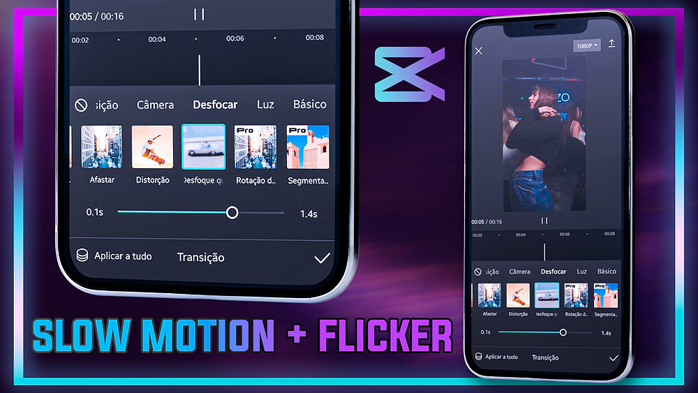 Como deixar o vídeo em câmera lenta - Efeito Tutorial CapCut - Slow Motion, Flicker, Flash Piscando