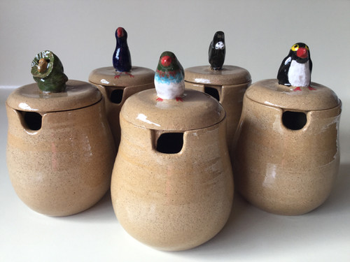 Sugar Bowls NZ Native Birds | NZ handmade Earth Art Pottery