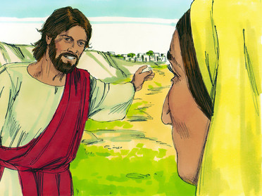 Jesus talks with a Samaritan woman