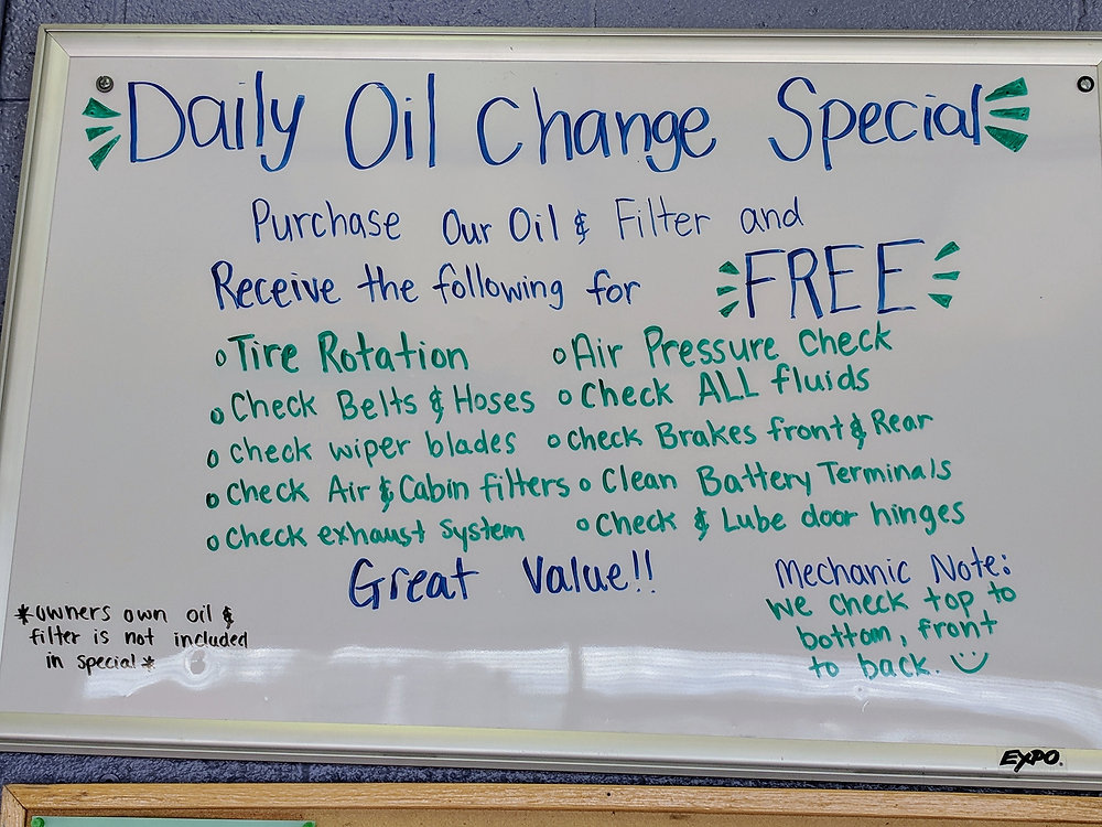 Our daily oil change special