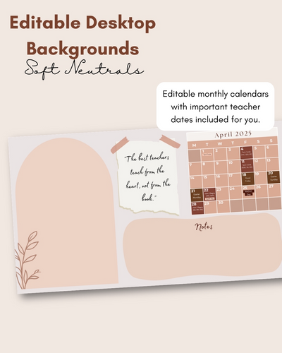 Editable Calendar Desktop Backgrounds | Soft Neutrals | Breathe, Teach ...