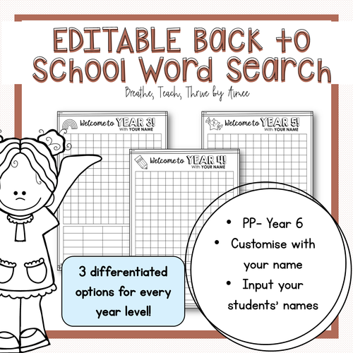 Editable Back to School Word Search | Breathe, Teach, Thrive