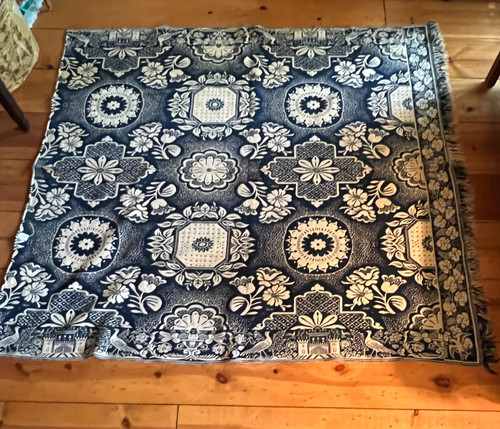 #41 Navy blue and white coverlet dated 1848 | Harter Antiques