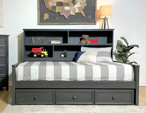 Twin Sideways Bookcase Bed Weathered Grey | rooms4kids