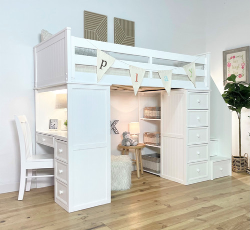 Twin Student Loft with Stairs White | rooms4kids & baby