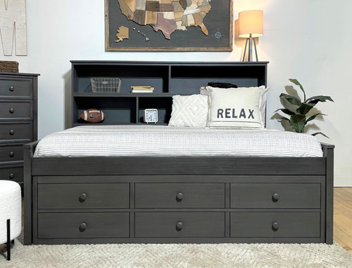 Full Sideways Bookcase Bed Weathered Grey | rooms4kids