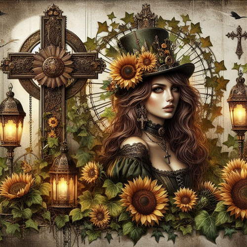 50x50cm Steampunk & Sunflowers | Wattobizz
