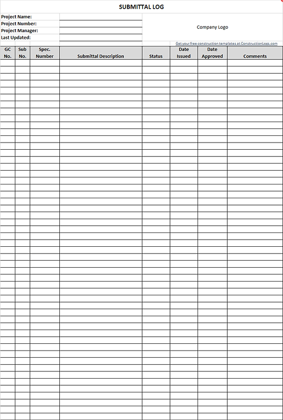 Free Submittal Log Template For Excel Constructionlogs