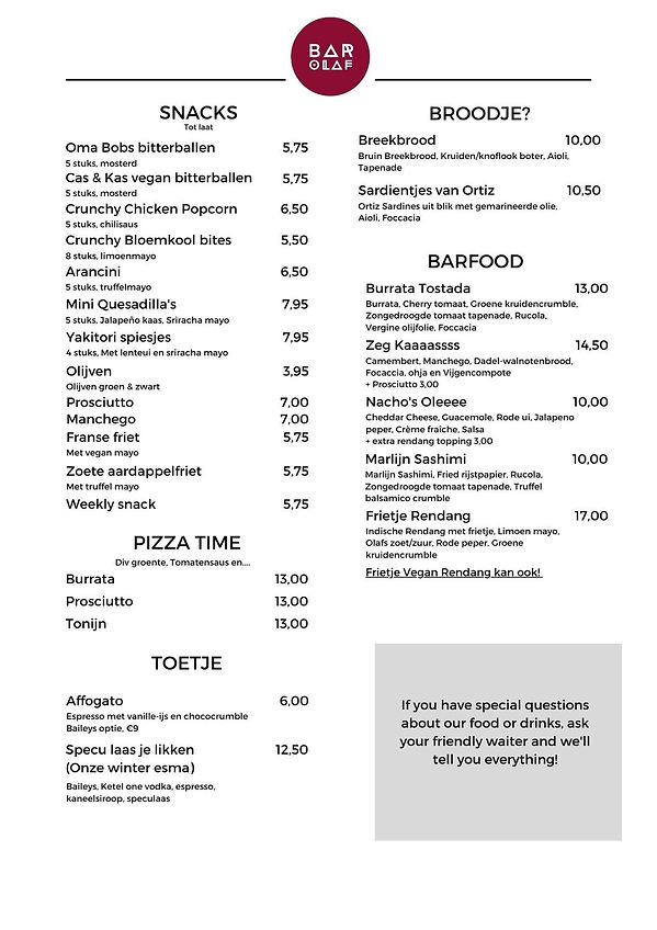 Menu | Bar Olaf