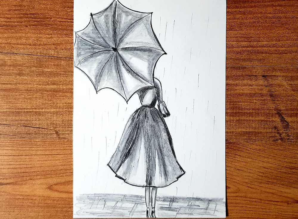 Drawing A Girl With Umbrella