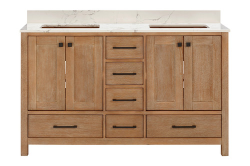 Bathroom Vanity 60” Solid Teak Wood Quartz Top Sinks Model 10060 | Bath ...