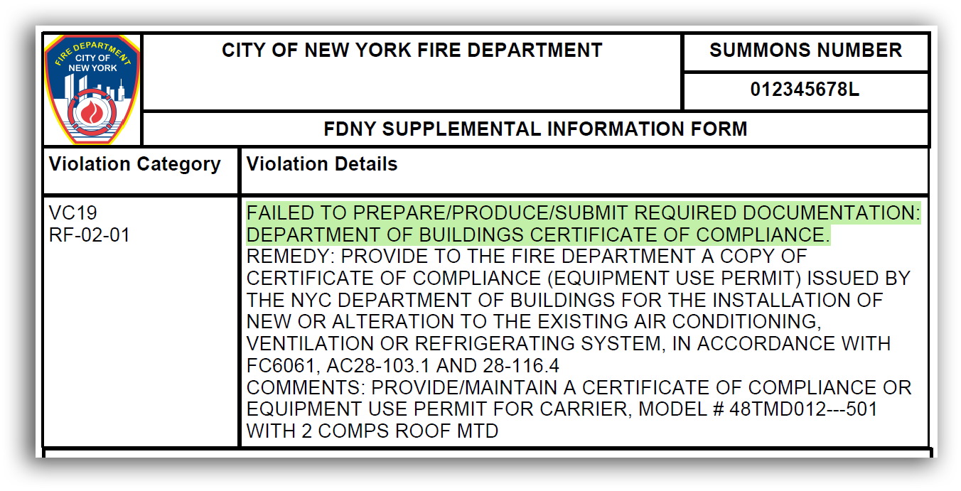 When is a Certificate of Compliance required in NYC?