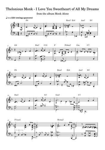 Thelonious Monk - I Love You Sweetheart of All My Dreams | Rowan Hudson