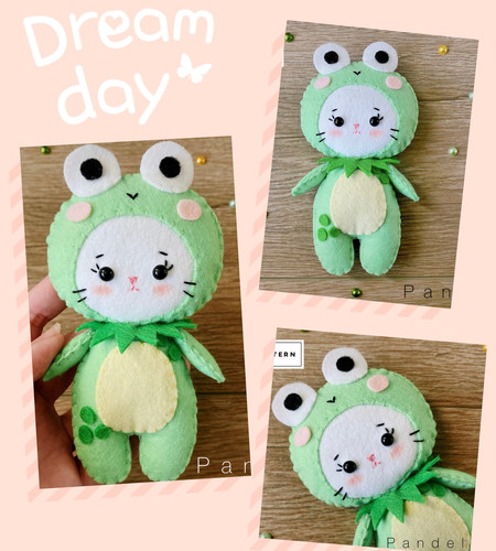 Cat wearing frog costume felt PDF pattern. DIY doll cat pattern ...