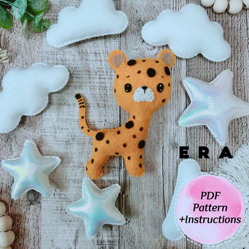 Leopard felt set PDF Pattern. DIY jungle animal toys, baby mobile ...
