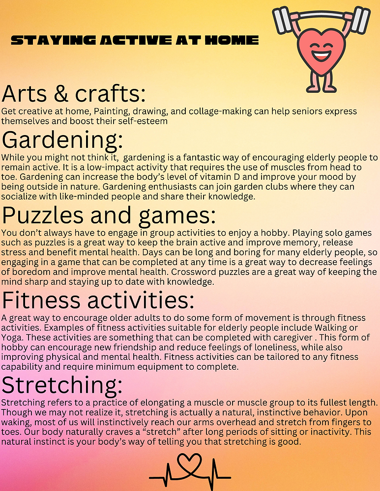Tips of staying active at home: