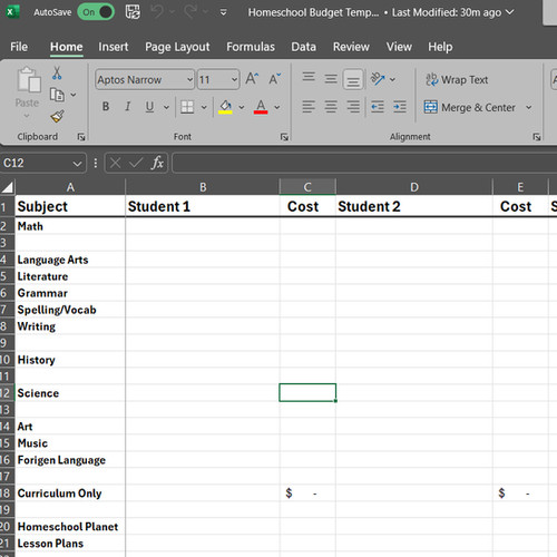 Homeschool Budget Template - Updated 2025 | My Site 1