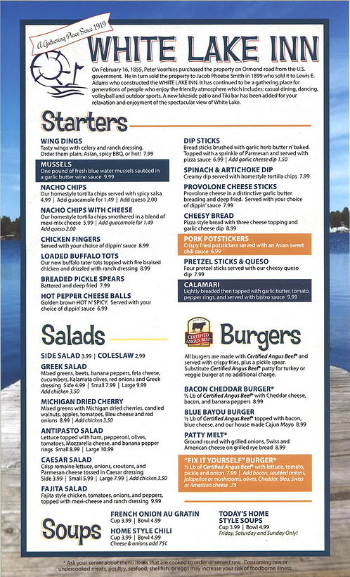 MENU | United States | The White Lake Inn