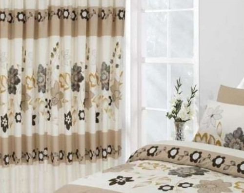 Beige "Phoebe" floral design curtains | BedsSofasBedding.com