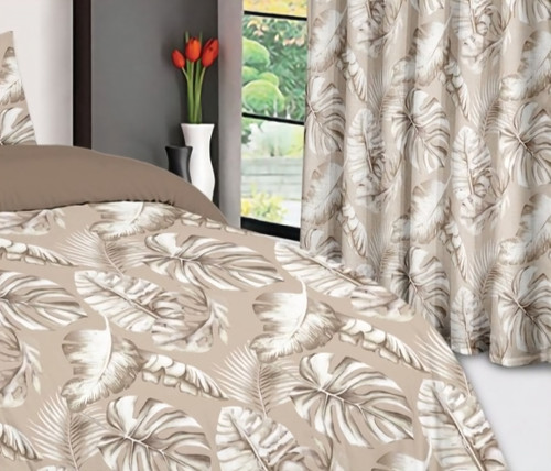 Tropical Beige Leaf "Bianca" Curtains | BedsSofasBedding.com