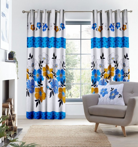 Blue and Mustard "Manna" design curtains | BedsSofasBedding.com