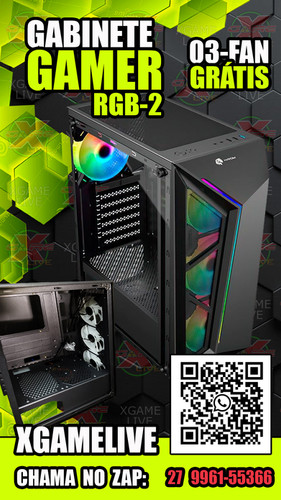 Gabinete Gamer RGB2 + 3 Coolers GRÁTIS | XGAMELIVE