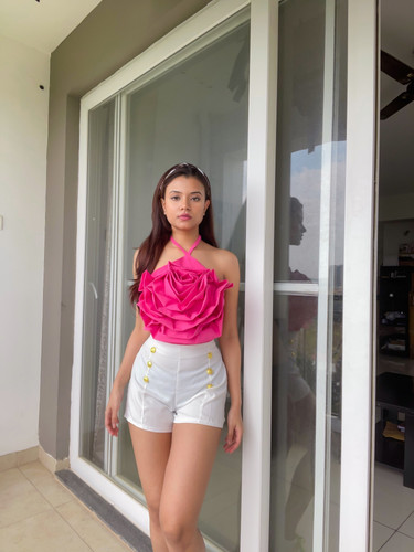 Combo Deal: Pink Rose Halter Neck Top With White Shorts | shopstyleash