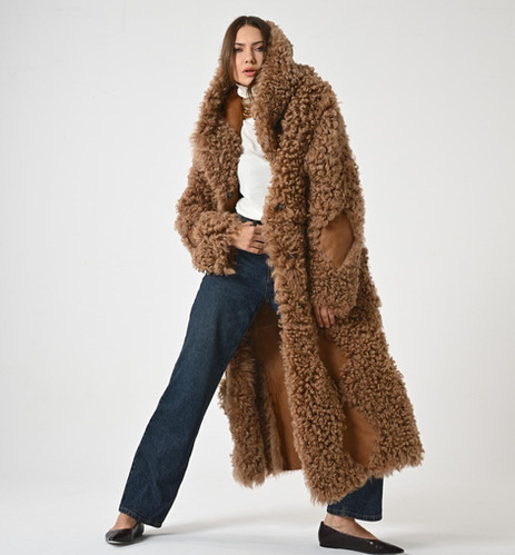 Curly Tigrado Woman Lambskin Coat | Turkish Leather Fur